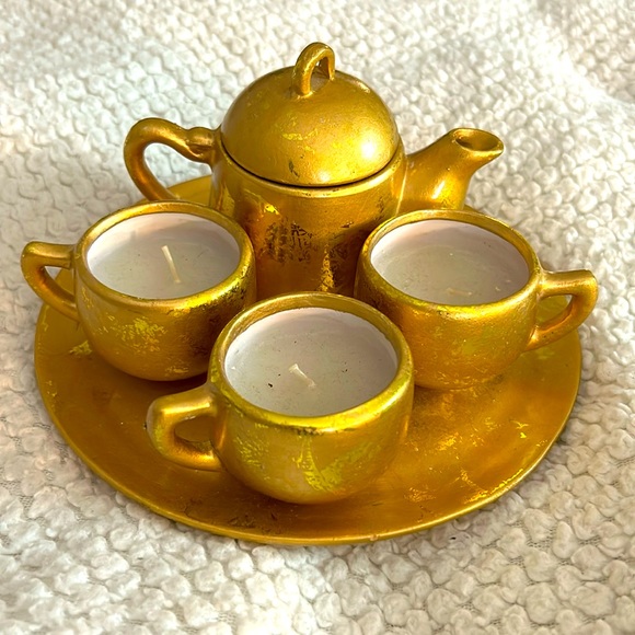 Accents | Vintage Gold Miniature Teapot Teacup Candle Set | Poshmark